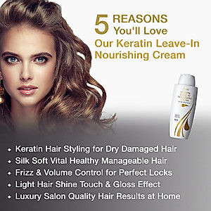 Vitamins Keratin Leave In Conditioner Moisturizer - Thin to Normal Hair Care Moisturizing Hydrating Detangler Cream for Dry Damaged Hair