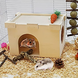 Hamiledyi Guinea Pig Hideout Hut with Windows Hamster Wooden House Large Space Chinchilla Wooden Hut for Hamsters Syrian Mouse Gerbil Hedgehogs Squirrels Habitat Decor