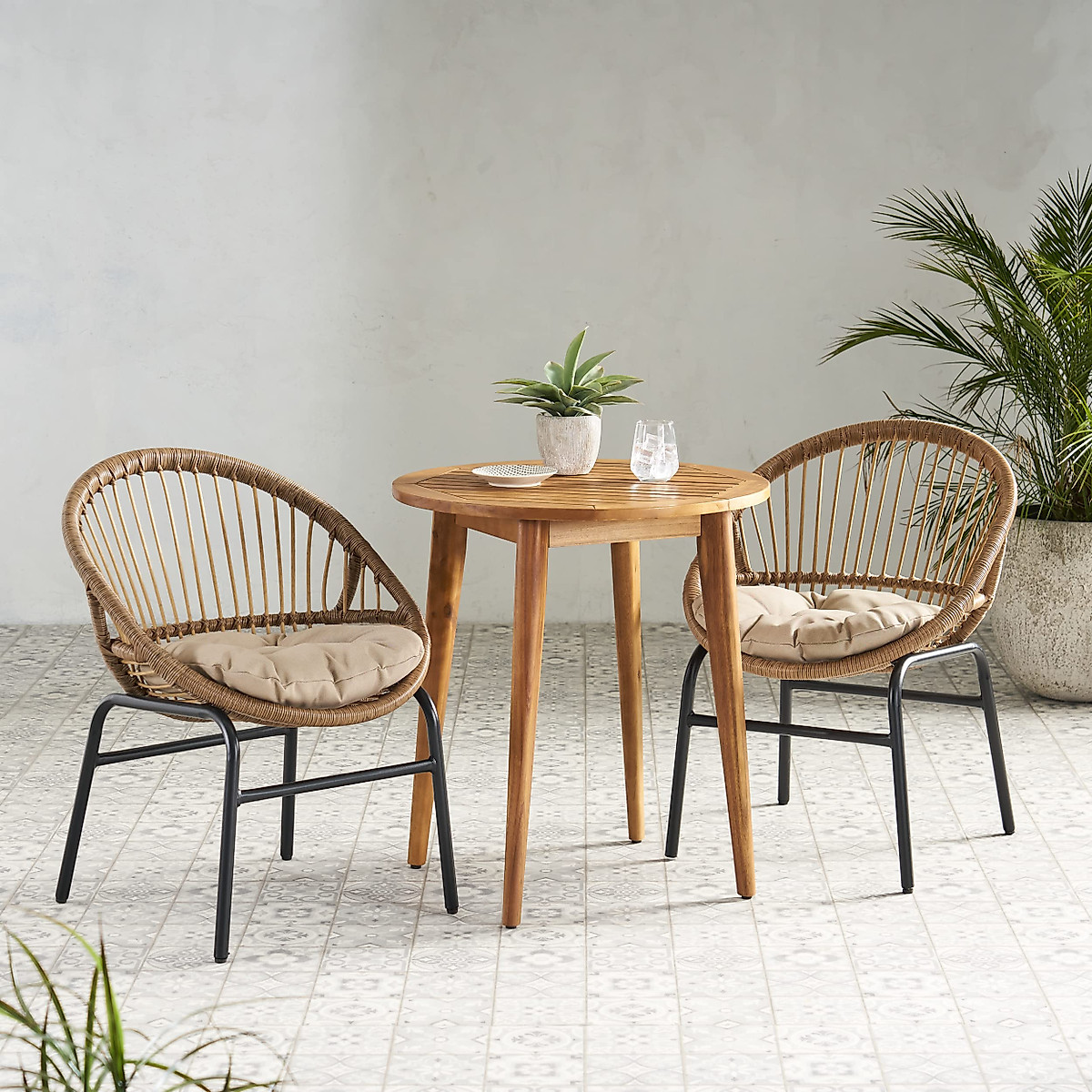 Christopher Knight Home Aldrich Dining Sets, Light Brown + Beige + Teak