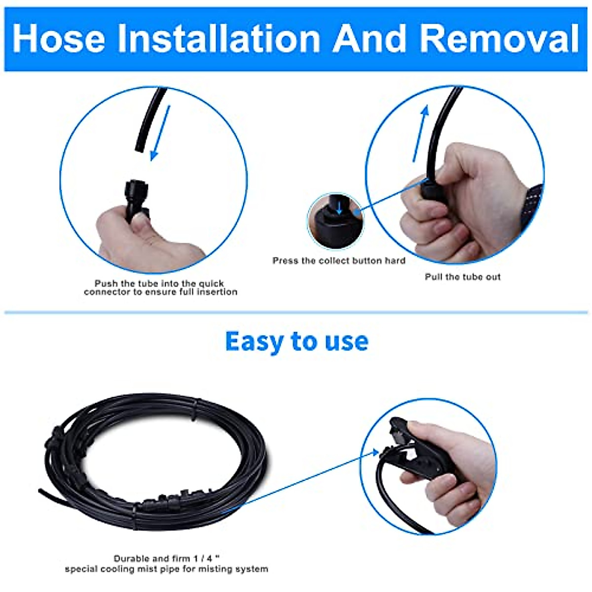 Fogland Pump Misting System: Outdoor Misting System 49ft Misting Cooling System with 16pcs 0.016" Orifice Thread Stainless Steel Misting Nozzle for Patio Garden Backyard