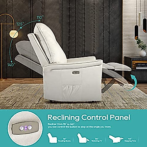 RIHEREFY Power Recliner Chair with Massage and Heat, Recliner Massage Chair with 2 Side Pockets, Electric Recliner Chairs with USB Charging Port, Technical Fabric