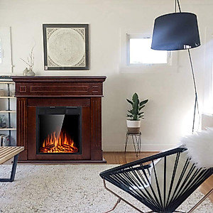 Joy Pebble Electric Fireplace Mantel Wooden Surround Firebox Freestanding Fireplace Hearter with Realistic Log Flame & Remote Control, 750/1500W (Black)