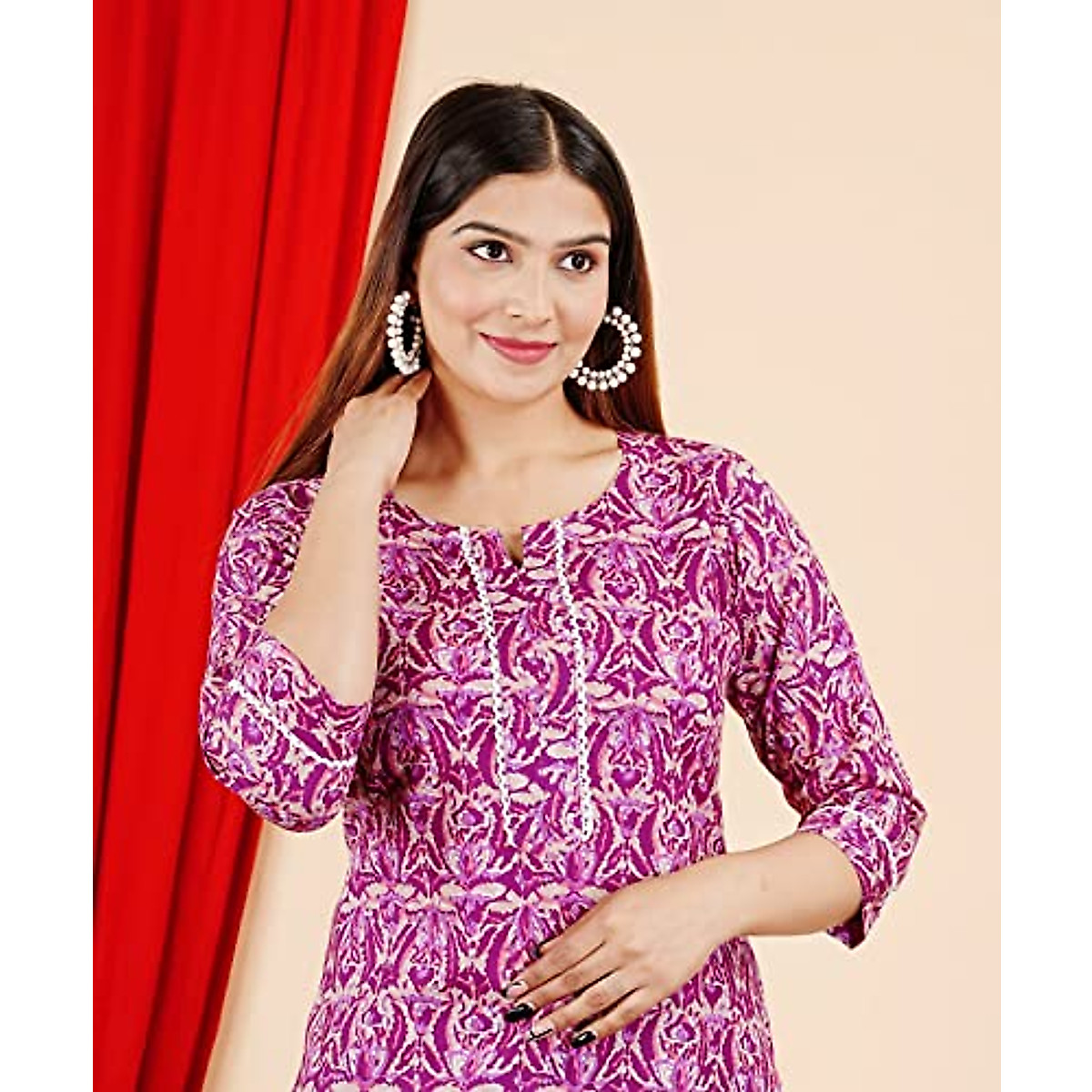 COTTON HTHRANG Women's Tunics Tops, Printed Short Kurtis for Jeans Indian Style Cotton Casual Kurta for Women Purple