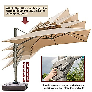 LKINBO 9X9FT Cantilever Umbrella Double Top Outdoor Umbrellas Large Patio Umbrella Windproof Offset Umbrella Heavy Duty Hanging Sun Umbrella With Cross Base for Garden Deck Pool Beach Market, Khaki