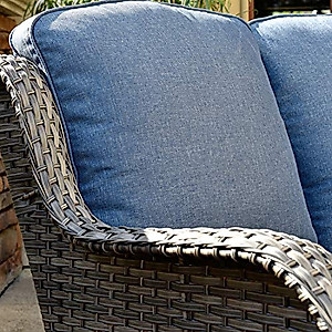 Patio Furniture 5 Pieces Outdoor Furniture Set All Weather Wicker Outside Sectional Sofa with 2 Chairs and Ottomans for Garden Deck Backyard,Grey Wicker Denim Blue
