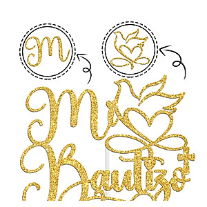 Mi Bautizo Cake Topper, Spanish First Holy Communion, My Baptism Day, Bridal Shower/Wedding/Baptism/Christening Baby Shower Party Decorations, Gold Glitter