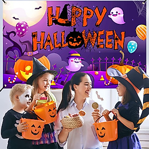Large Happy Halloween Banner Backdrop 72x44 Inch, Spooky Pumpkin Happy Halloween Banner for Purple Halloween Party Decorations, Halloween Pumpkin Banner Photo Booth Background