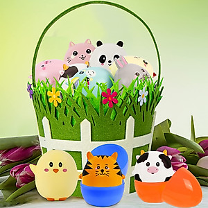 Lulu Home 10 Jumbo Easter Eggs with Squishy Animal Toys, Cute Slow Rising Animal Squishy Toys with Plastic Eggs for Easter Egg Hunt Basket Stuffer Fillers Kids Gift Party Favors, Not Prefilled