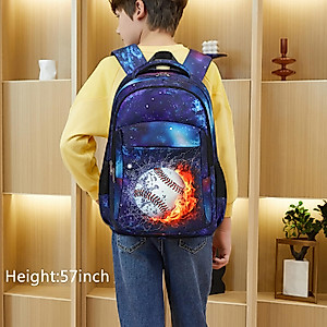 LEDAOU School Backpack Teen Boys Kids Bookbag Daypack School Bag (Baseball)