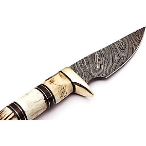 Skokie Knives Custom Hand Made Damascus Steel Hunting Knife Handle Stag Antler