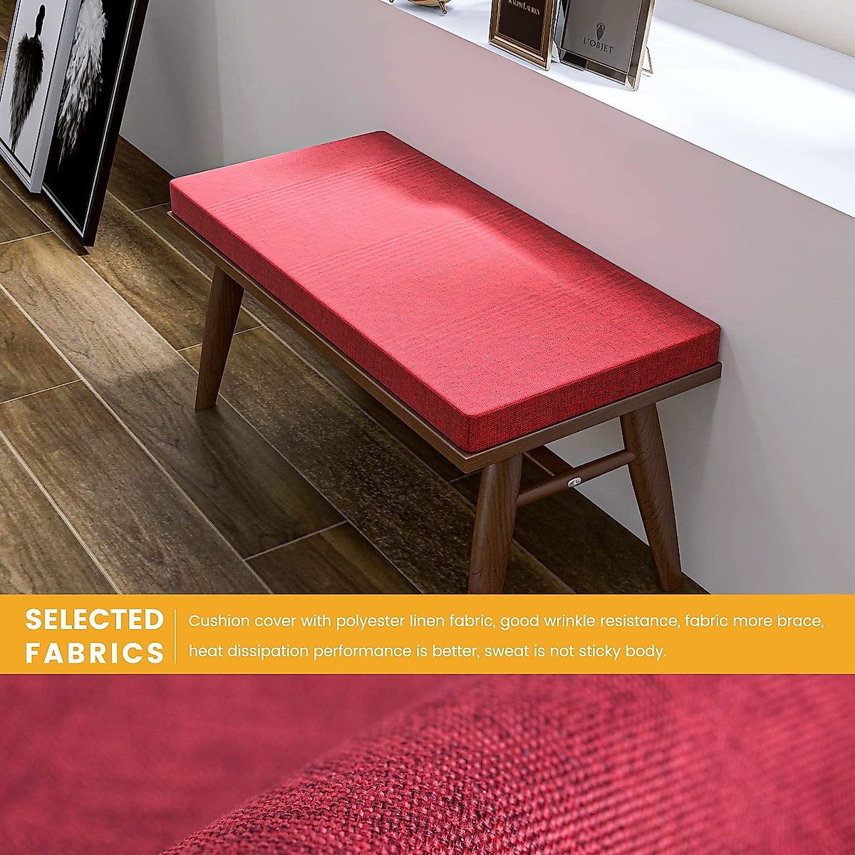 ROFIELTY Custom Size Bench Cushion Patio Bench Seating Cushion Indoor Bench Cushion Outdoor/Indoor Bench/Swing Cushion Porch Swing Cushion Bench Pads (Red,31.4 * 11.8 * 1.96in)