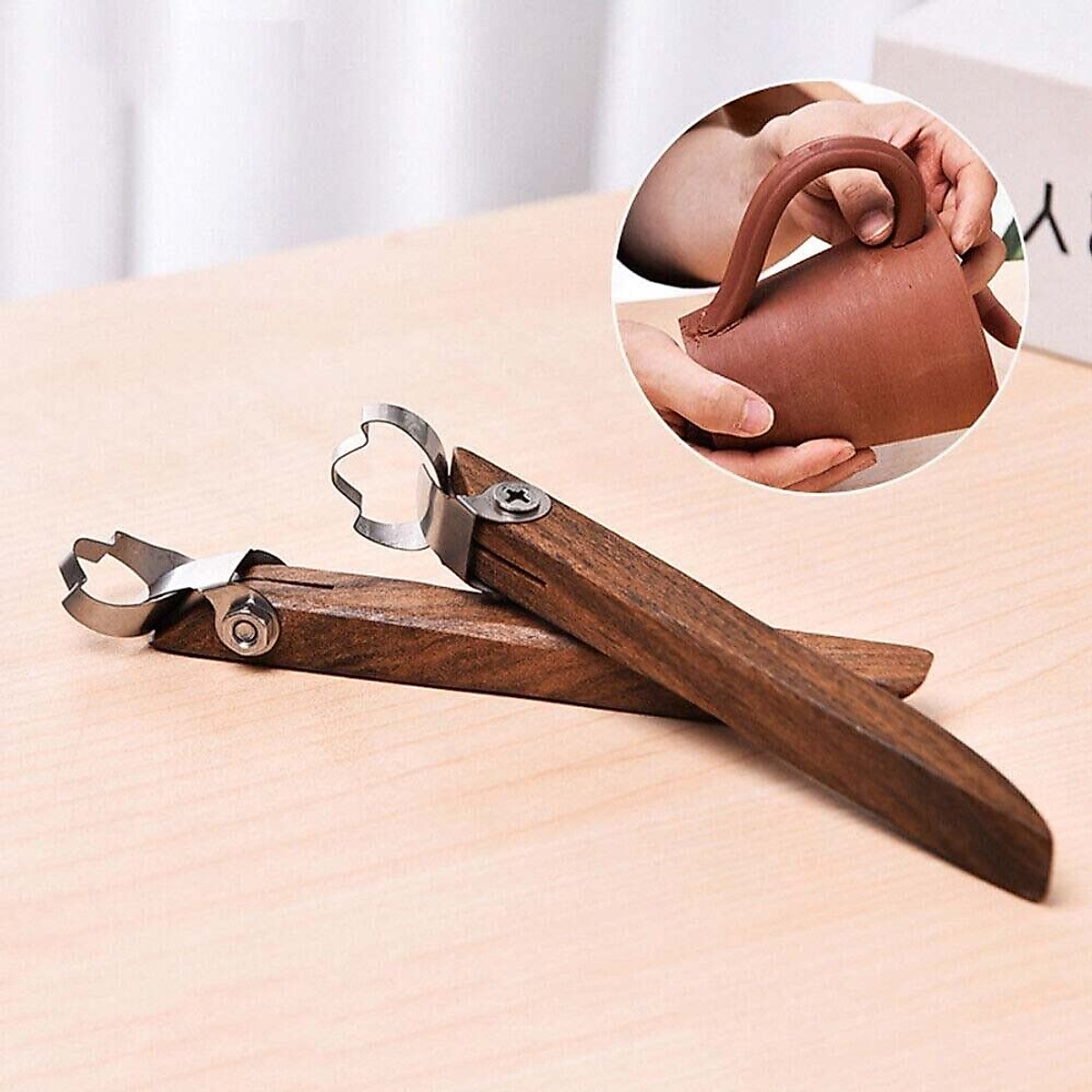 Wooden Handle Clay Pottery Tools Sculpture Scraper Loop Tool DIY Ceramics Craft