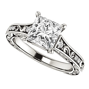 JEWELERYN 3 CT Princess Colorless Moissanite Engagement Ring for Women/Her, Wedding Bridal Ring Set, Eternity Sterling Silver Solid Gold Diamond Solitaire 4-Prong Set for Her (8.5)