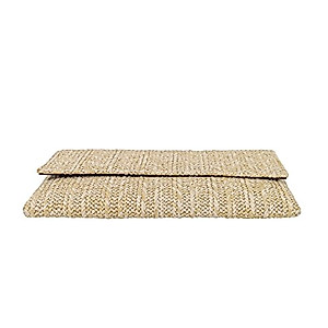JNB Natural Straw Flat Clutch, Natural Medium