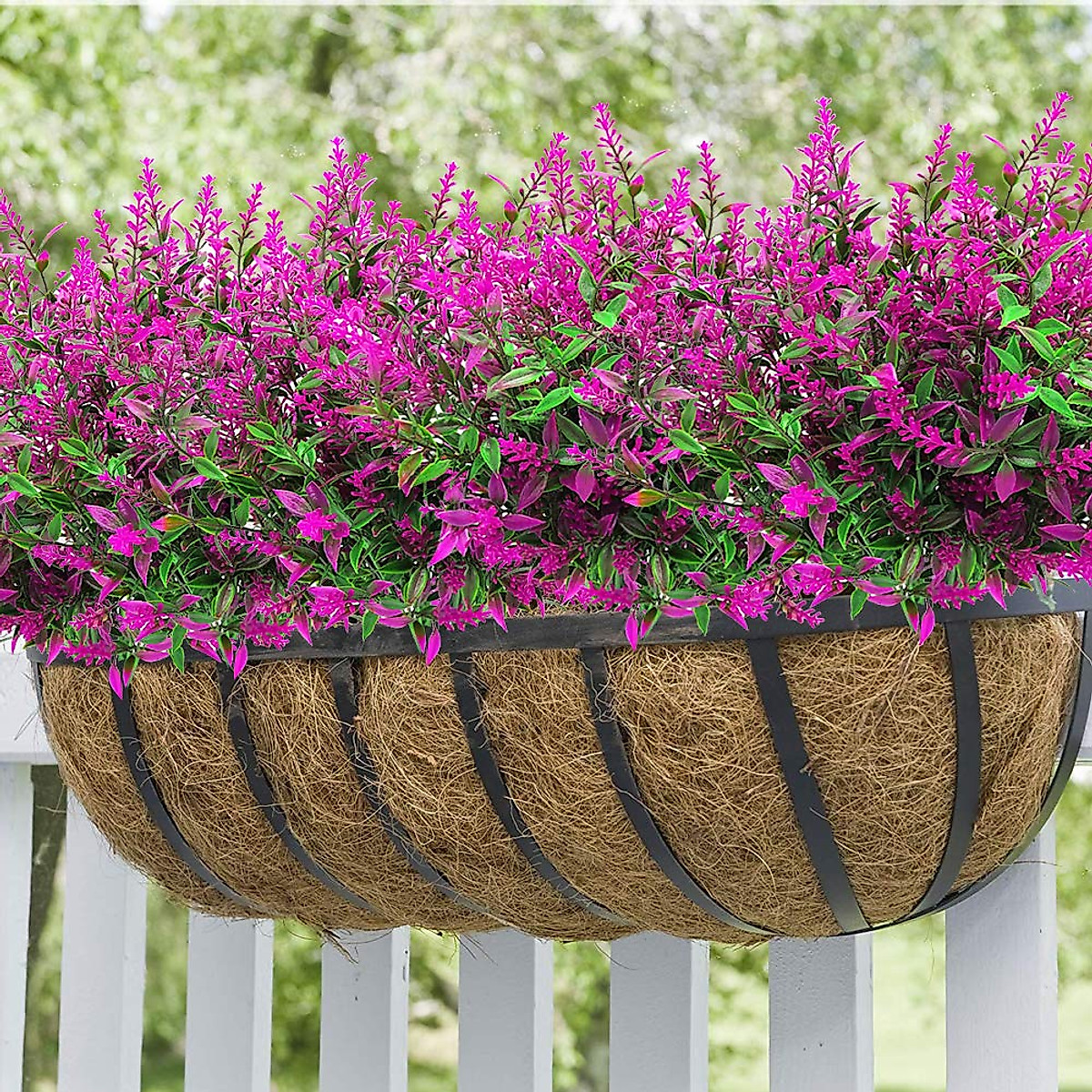 Grunyia 10 Bundles Artificial Lavender Flowers Outdoor Fake Plants Faux Plastic UV Resistant Flowers for Home Garden Porch Window Box and Cemetary Grave Decorations (10, Purple)