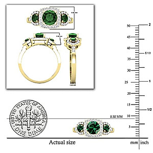Dazzlingrock Collection Round Lab Created Emerald & Natural White Diamond Women 3 Stone Halo Style Engagement Ring, White Gold, Size 9.5
