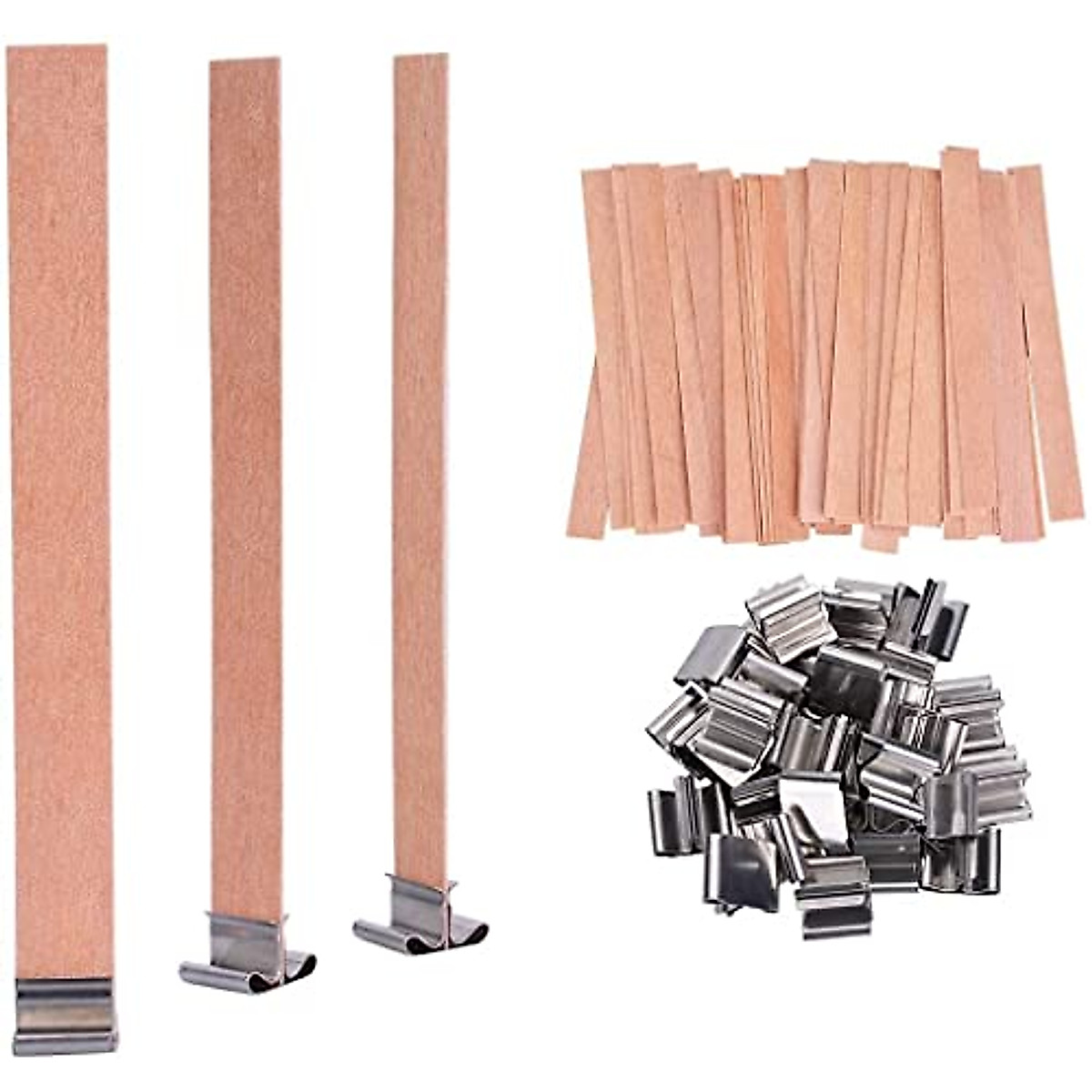 PXBBZDQ Wood Candle Wicks,0.5 X5.9 Inch Wooden Candle Wick,100 pcs Crackling Wood Wicks for Candles,Wood Wicks for Candles Making, （DIM.-.030-.500-6）-（50 Sets）