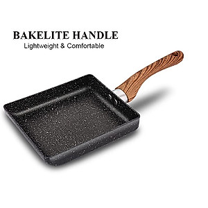 Tamagoyaki Pan Japanese Omelet Pan,Rectangle Maker Frying Pans,Japanese Tamagoyaki Pan with Silicone Brush & Spetula, Egg Pan, Gas Stove and Induction Hob, 7” x 5”,Black