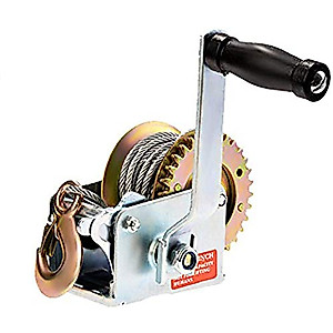 SoB 600lbs Capacity Heavy Duty Hand Winch, Hand Crank Strap Gear Winch with 8m Steel Wire, Manual Operated Two-Way Ratchet ATV Boat Trailer Marine (600LBS)