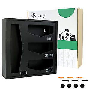 Pandability Premium Storage Bag Organizer for Drawer – Kitchen Organization – Food Storage Container - Compatible with Ziplock Style Bags, Quart Bags & Gallon Bags – Bamboo w/Farmhouse Font - Black