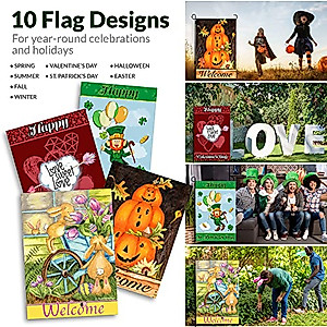 Seasonal Garden Flags Set of 10 12x18 Inch Double Sided Yard Flag Pack with Anti-Wind Clip and Stopper Outdoor Decorative Holiday Flags Small Spring Welcome Easter Banners for Outside