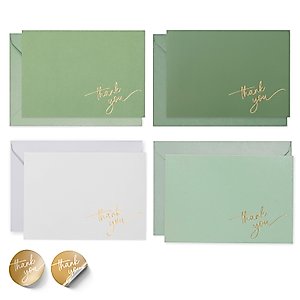 Gold Foil Thank You Cards - Bulk Pack of 40, 5x3.5 Inch with Matching Stickers & Envelopes (Green) Textured Surface for a Unique Feel - Suitable for Baby Shower, Wedding, Small Business, Graduation