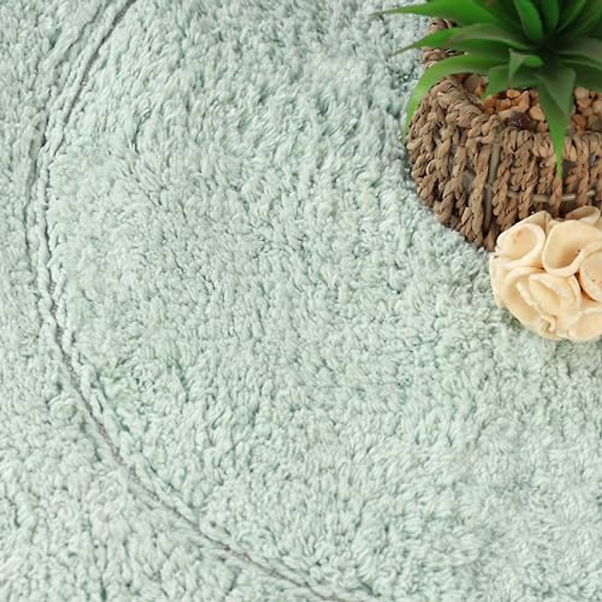 Superior Non-Slip 2 Piece Bath Rug Set, Ultra Plush, Soft and Absorbent 100% Combed Cotton Pile - Traditional Oval Bath Mat Set, Sage