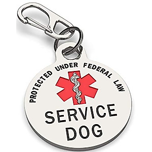 K9King Service Dog Tag Double Sided Federal Protection with Red Medical Alert Symbol Pet ID Tags 1.25 inch. Easily Attach to Collar Harness Vest Dog Service Tag