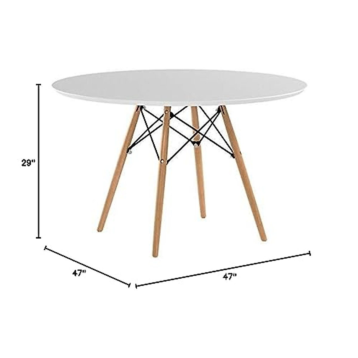 ModMade Mid Century Modern Paris Tower Round Dining Wood Leg and top Table, 47", White/Natural