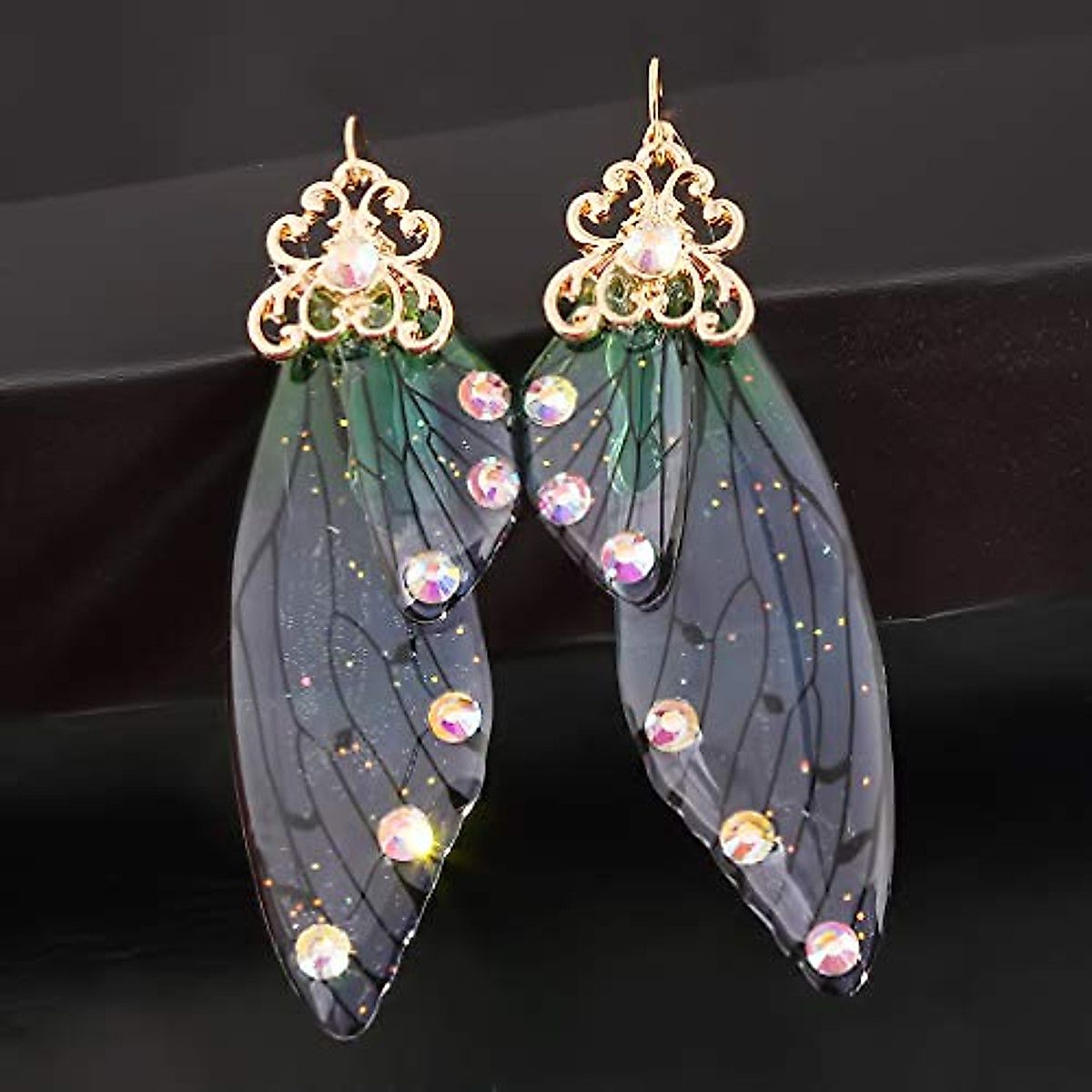 Iumer Imitation Cicada Wing Dangle Earring Hook Women Vintage Minimalist Party Wedding Long Drop Earring,Green
