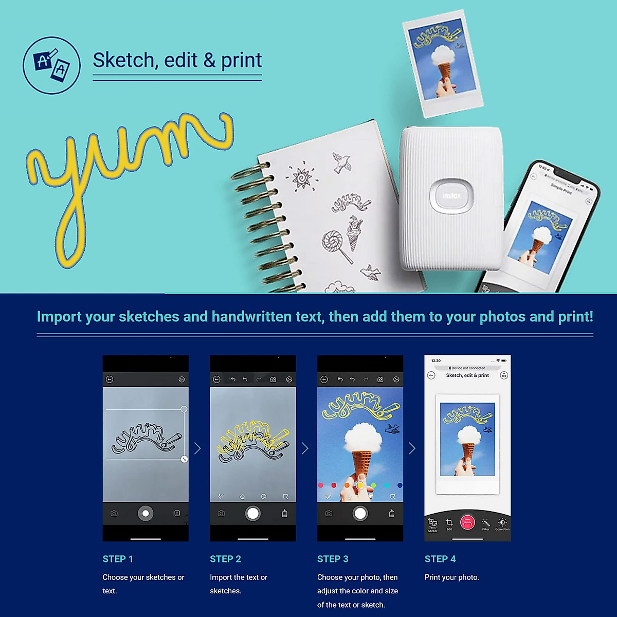 Fujifilm Instax Mini Link 2 Smartphone Printer Clay White, Fuji Instax Mini Film 40 Sheets, Protective Case, Instant Printer Bundle