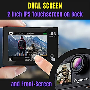 Exprotrek Action Camera 4K 60FPS with Touch Screen,EIS 170 ° Ultra Wide Angle, 40m Waterproof Underwater Remote Control Sports Camera with Helmet Accessories