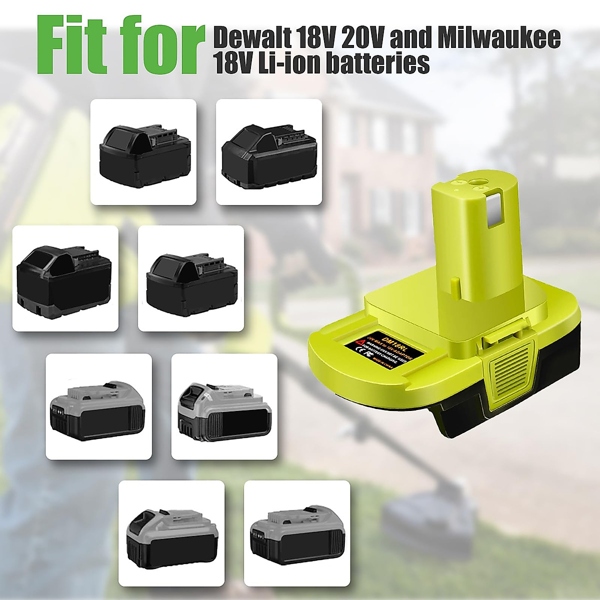 DM18RL Battery Adapter for Dewalt & for Milwaukee to for Ryobi Battery Adapter, Convert for Dewalt 20V Llithium Battery to for Ryobi Tool 18V P105 P107 P108 Battery with 5V 2.1A USB Charge