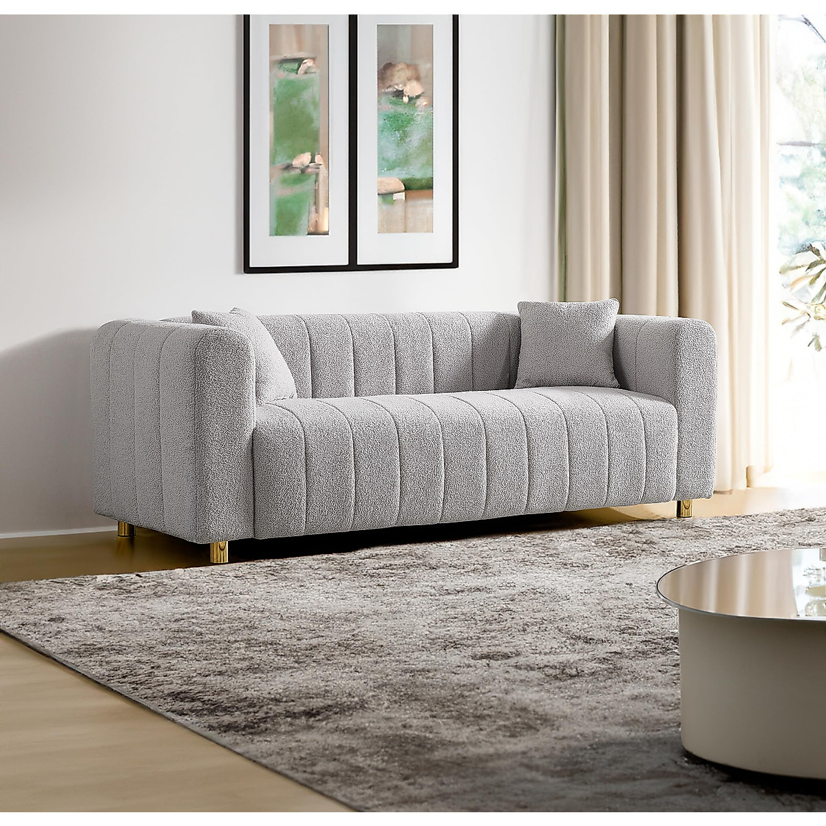 gefayluo 81.89" Teddy Fabric Large Modern Sofa with Gold Metal Legs,3 Seater Upholstered Sofa Love Seats Furniture for Living Room,Bedroom, Apartment