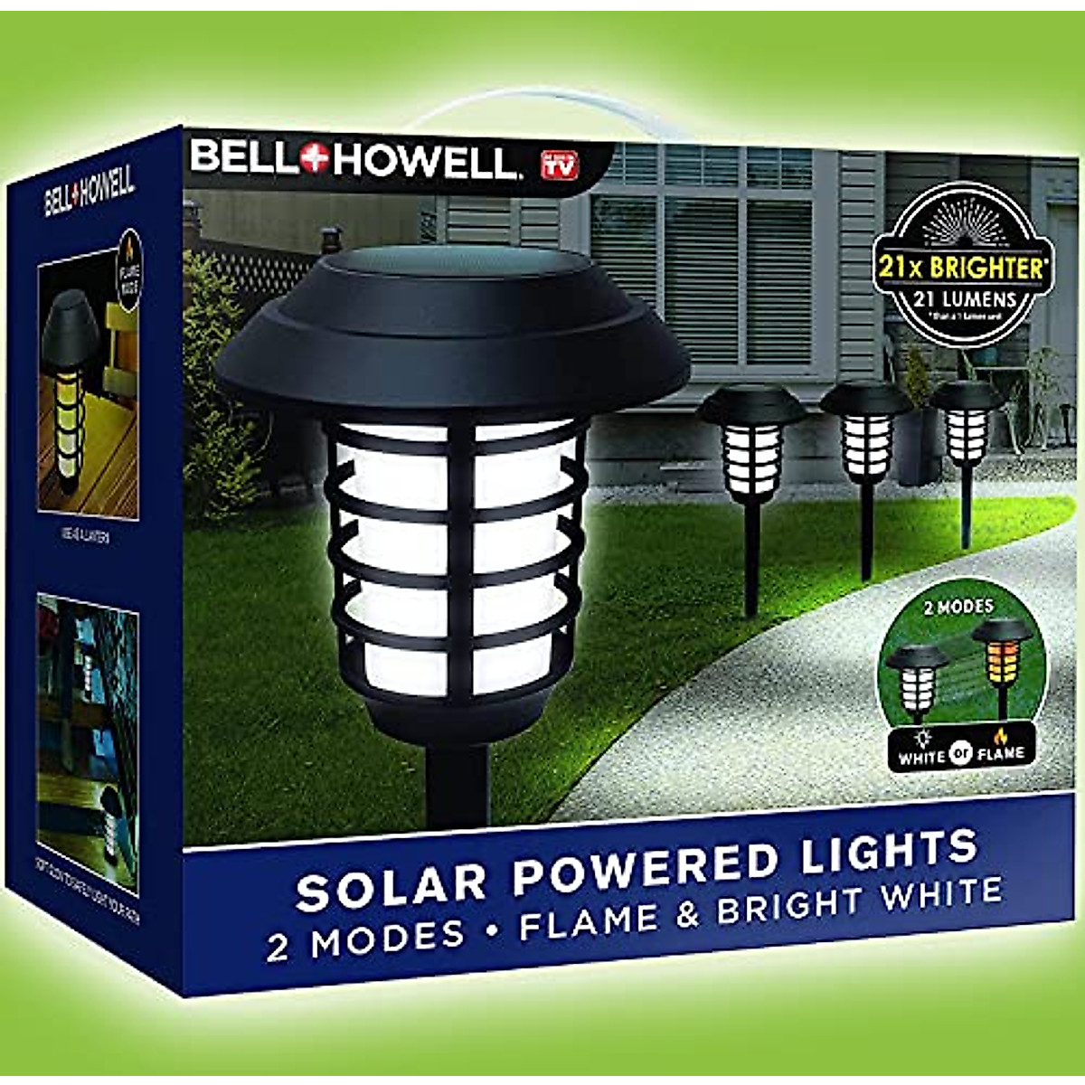 Bell + Howell Smart Solar XL Pathway Lights 2-in-1, Bright White & Flickering Flame Solar Torches Waterproof Outdoor Lighting Landscape Lights Dusk to Dawn Auto On/Off for Garden Patio Yard, 8 PACK
