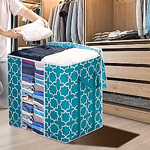 PFFVRP Storage Bags 100L 6-Pack, Blanket Clothes Organization with Reinforced Handle and Clear Window, Foldable with Sturdy Zipper, Large Capacity Comforter Storage Bag(Blue)