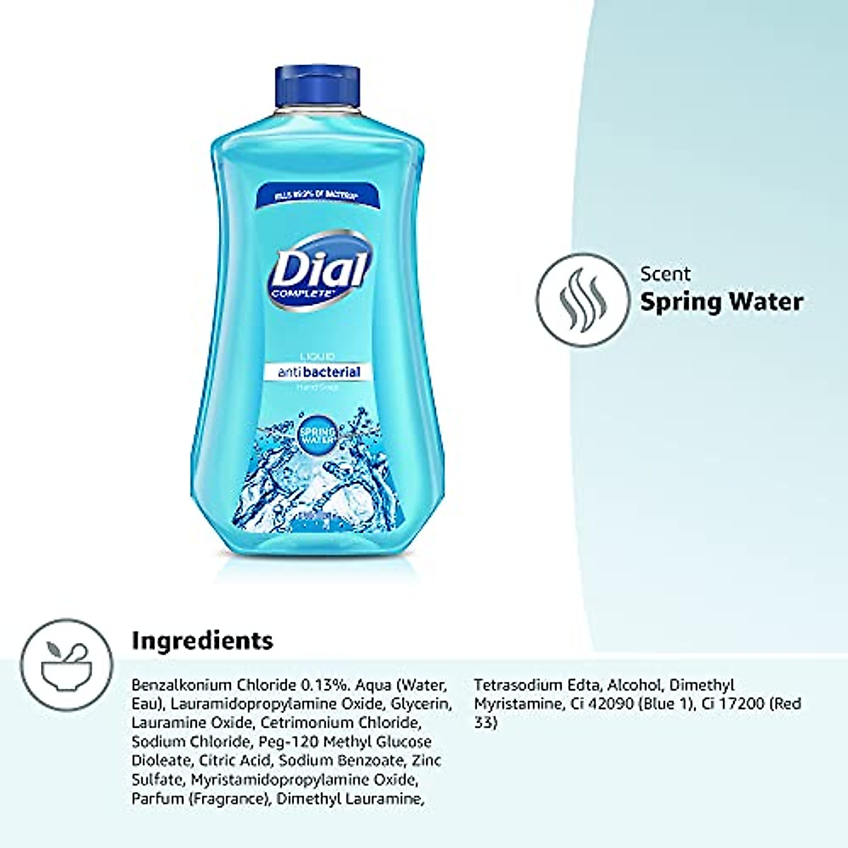 Dial Complete Antibacterial Liquid Hand Soap Refill, Spring Water, 32 fl oz