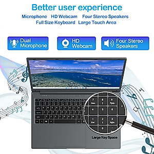MTWZMM Laptop, 17.3 Inch Laptop, 8GB RAM 512 SSD, FHD 1920x1080 Display, Intel Celeron J4105(Up to 2.5GHz), Window 11, WiFi, Bluetooth 4.2, USB 3.0, Webcam, HDMI, for Students and Business