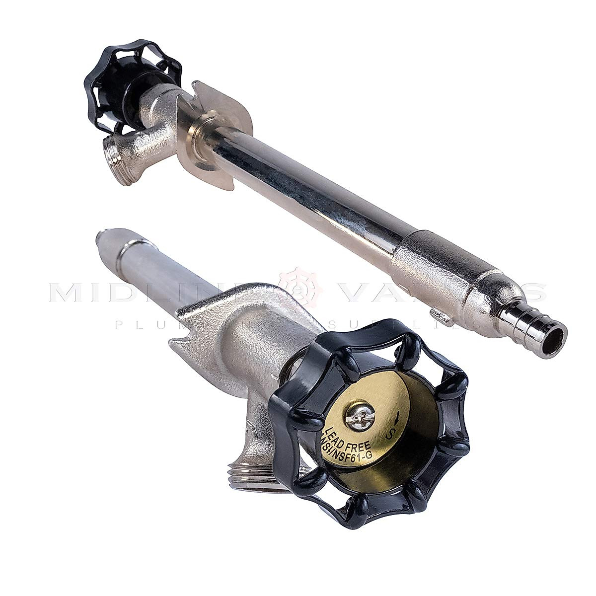 Midline Valve 8428P Sillcock Pipe Chrome Plated Brass Body Frost 1/2 inch PEX Connection and 3/4 inch Hose Bib, 6