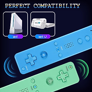 Yosikr Wii Controller 2 Pack, Wii Remote Controller with Silicone Case and Wrist Strap Compatible for Wii/Wii U (Blue and Green)