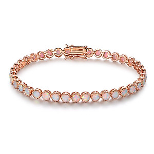 Barzel 18K Rose Gold Plated Created Opal Tennis Bracelet Crown (Rose Gold)