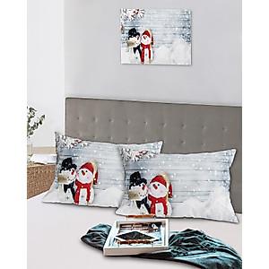 Edwiinsa Farmhouse Snowman Pillow Covers King Standard Set of 2 20x36 Bed Pillow, Plush Soft Comfort for Hair/Skin Cooling Pillowcases with Envelop Closure Throw Covers Christmas Winter Pine Leaves