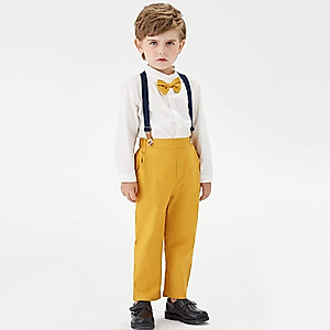 Joycebaby Toddler Boys Long Sleeve Gentleman Bowtie Overalls Outfit Suits Set(100/2-3Y, Yellow)