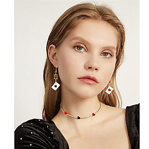 JIUIQL Unique Funny 18K Gold Plated Hypoallergenic Long Poker hearts and spades A Ace Playing Cards Dangle Drop Stud Earrings For Women Gambling Casino Jewelry Gift (Red Black)