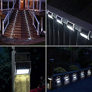 GIGALUMI 6 Pack Solar Deck Lights,3 LED Solar Stair Lights Outdoor LED Step Lighting Stainless Steel Waterproof Led Solar Lights for Step,Stairs,Pathway,Walkway,Garden-(Cold White)