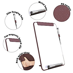 TOWON Glass Whiteboard Small Portable, Dry Erase Board Stand Desk with PU Cover, Travel White Board with Magnetic Clip for Office, Homeschooling Supplies, 13.5 x 8.5 inches, Claret