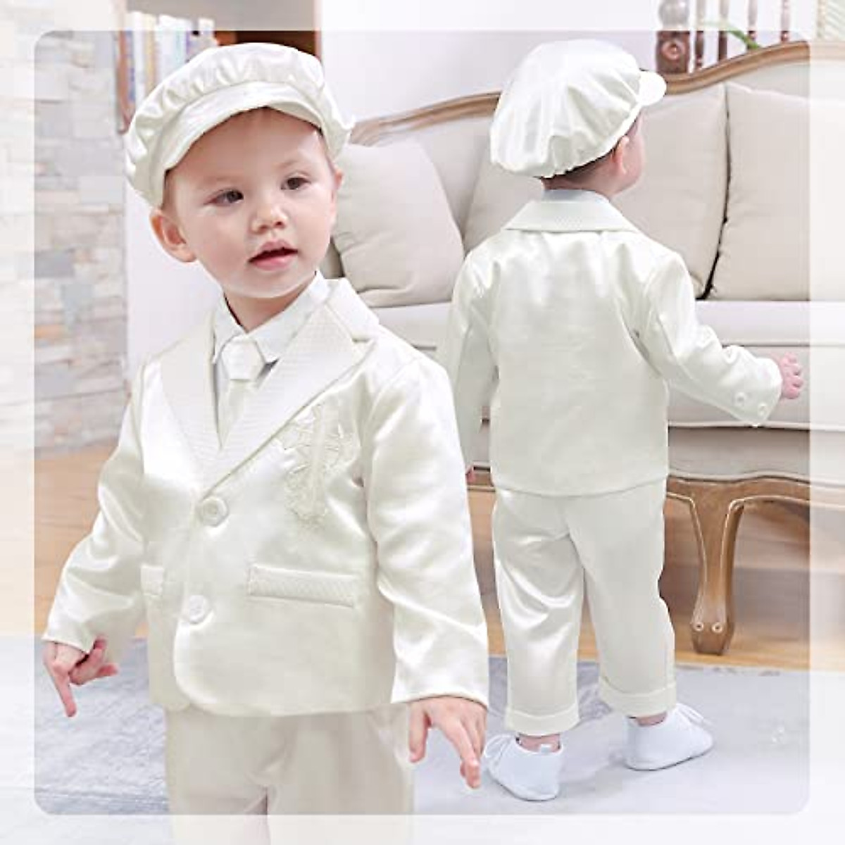 Booulfi Baptism Outfits for Boys Baby Boy Christening Outfit White Fall Clothing Wedding Suit Blessing Gifts 6-9 Months