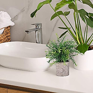 CEWOR 2 Pack Artificial Plants Mini Potted Plants Fake Bamboo Leaves Faux Rosemary Small House Plants for Home Office Desk Room Decor