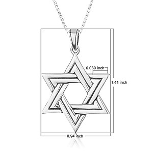 Marina Meiri Classic Mens 925 Sterling Silver Chain Necklace with Large Star Of David Jewish Pendant Charm, 24 Inch Box Chain Necklace - Estrella de David - Ancient Religious Judaica Amulet