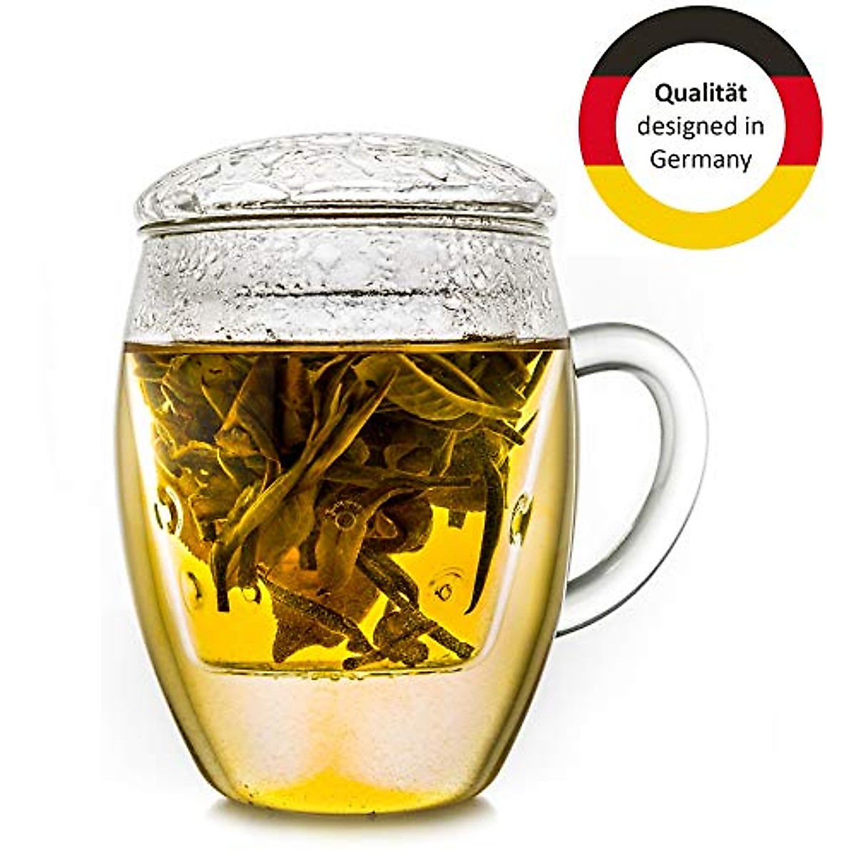 Creano - Tea Glass with Glass Infuser and Lid - Glass Mug with Strainer - Glass Filter - All-In-One - 14oz (400ml)